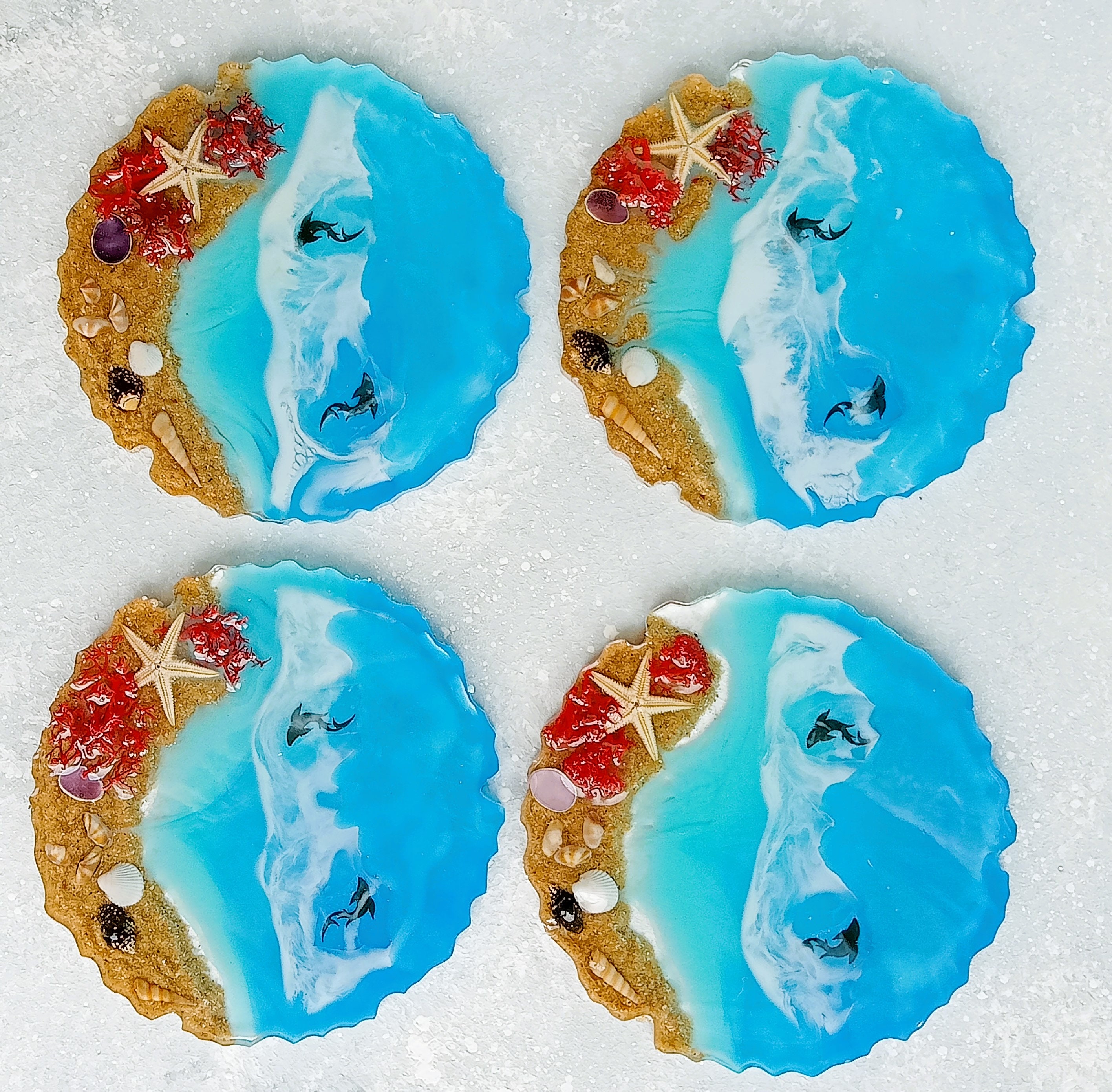 Resin Ocean Coaster With Seashell Set of 4, Birthday Gift for Beach ...