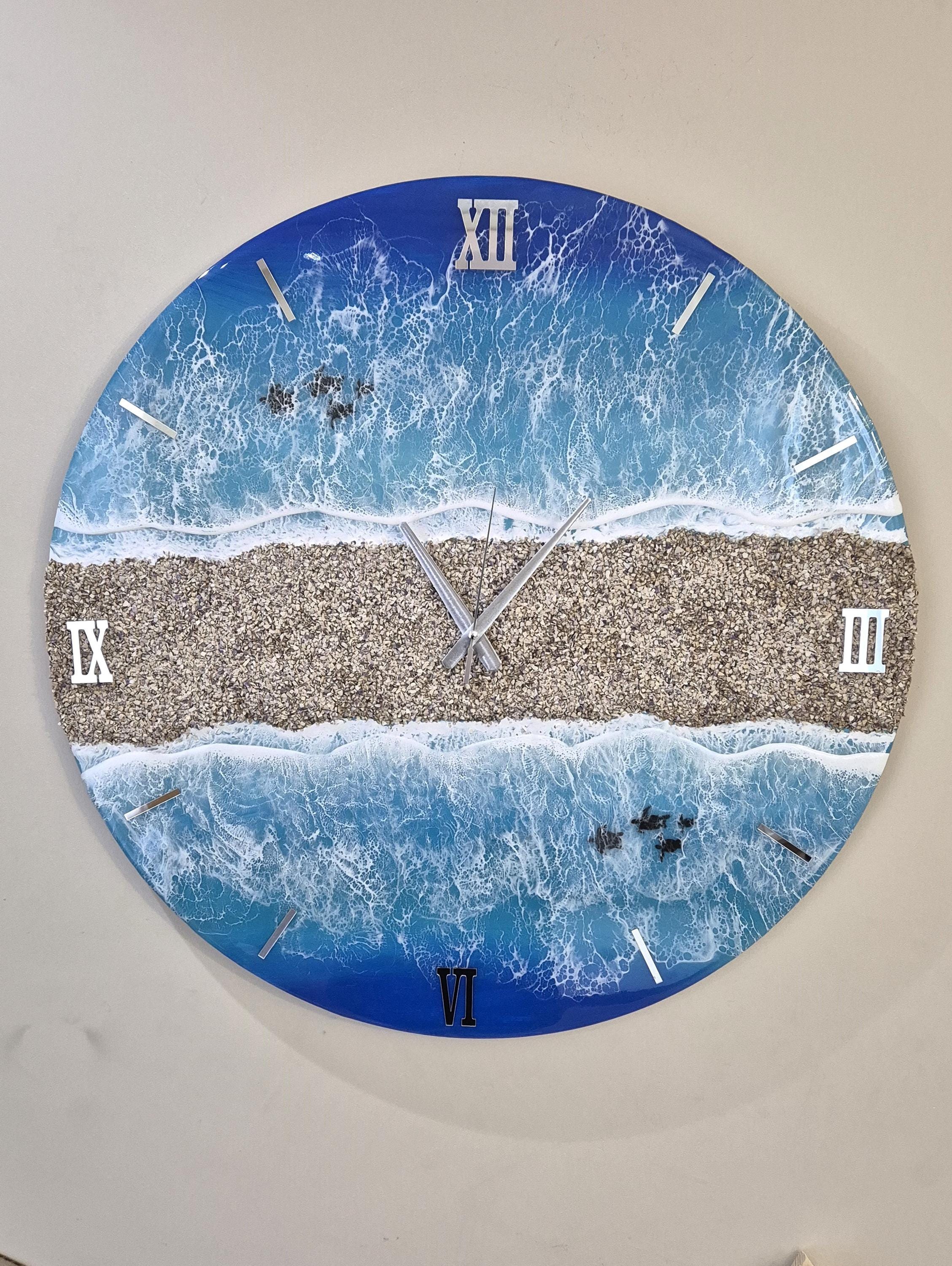 Large Ocean Resin Wall Clock With Turtles, Beach House Decor, Ocean ...
