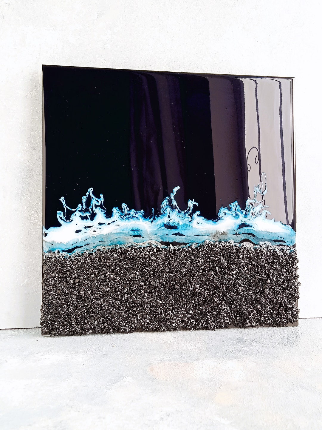 Large Dark Blue Wall Art, 3d Resin Painting, Resin Beach Art, Resin ...