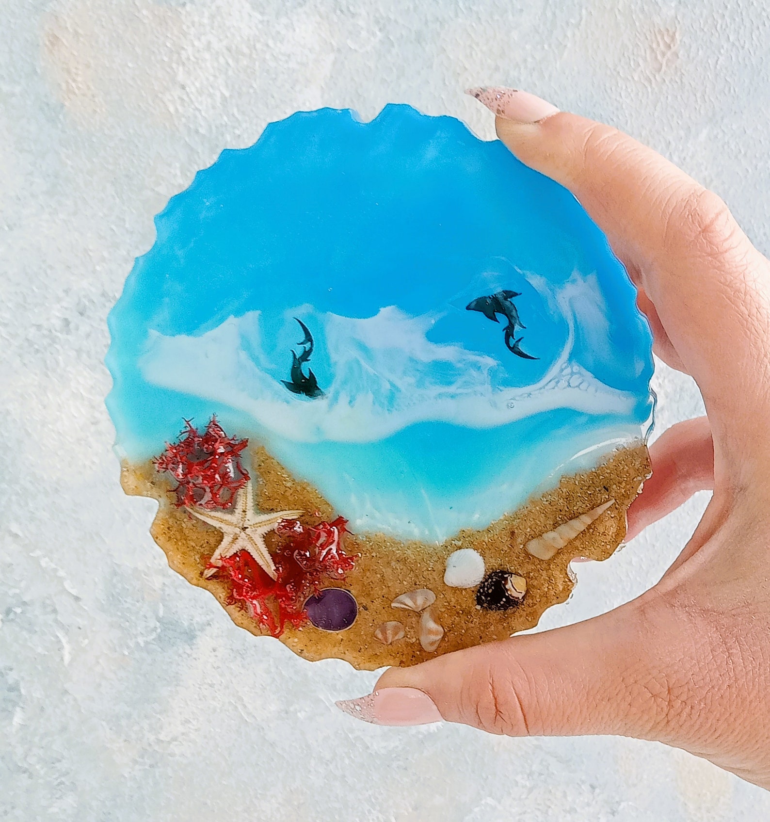 Resin Ocean Coaster With Seashell Set of 4, Birthday Gift for Beach ...