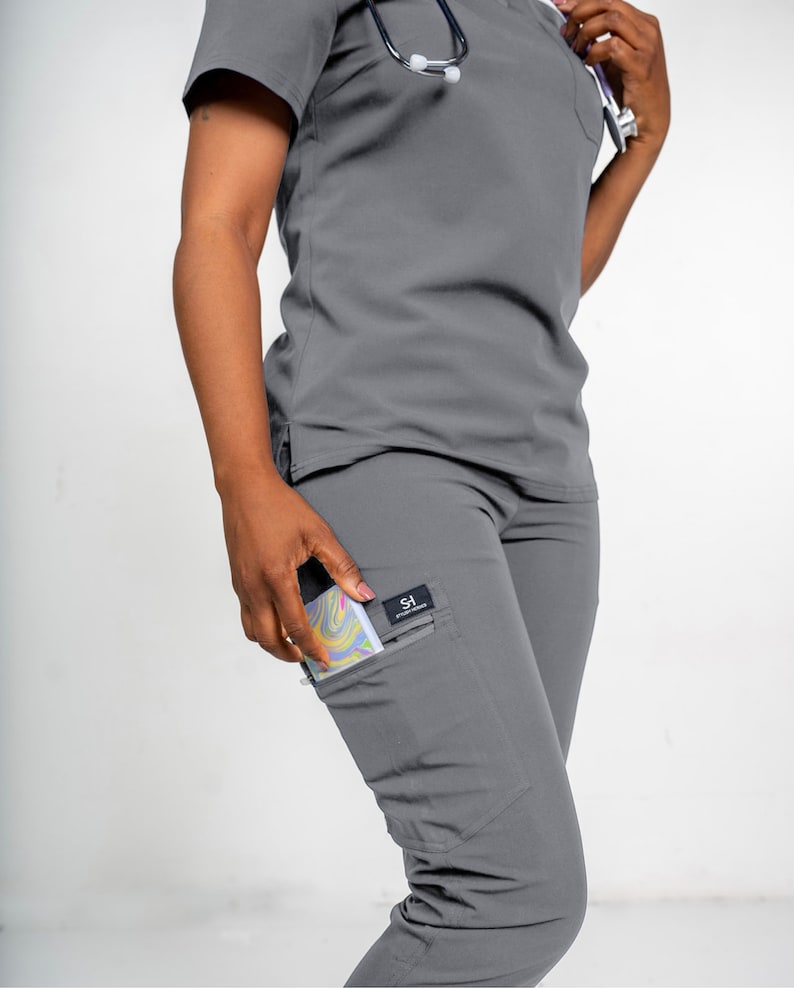 Gray V Neck Medical Scrubs Set, Nursing Scrub, Registered Nurse Uniform ...
