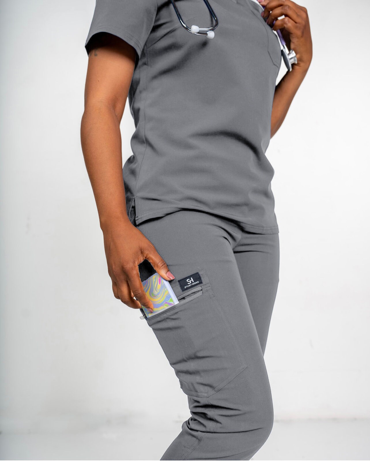 Gray V Neck Medical Scrubs Set, Nursing Scrub, Registered Nurse Uniform ...