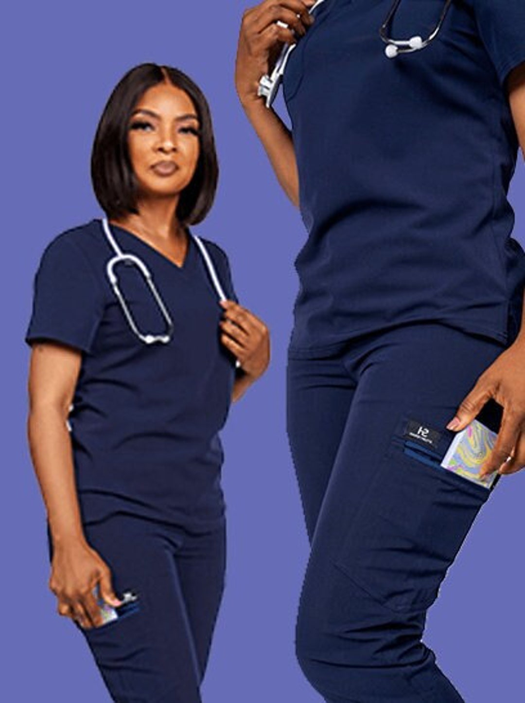 Navy Blue Scrubs Sets, Women Nurse, Medical Scrubs Set, Hospital Scrub ...
