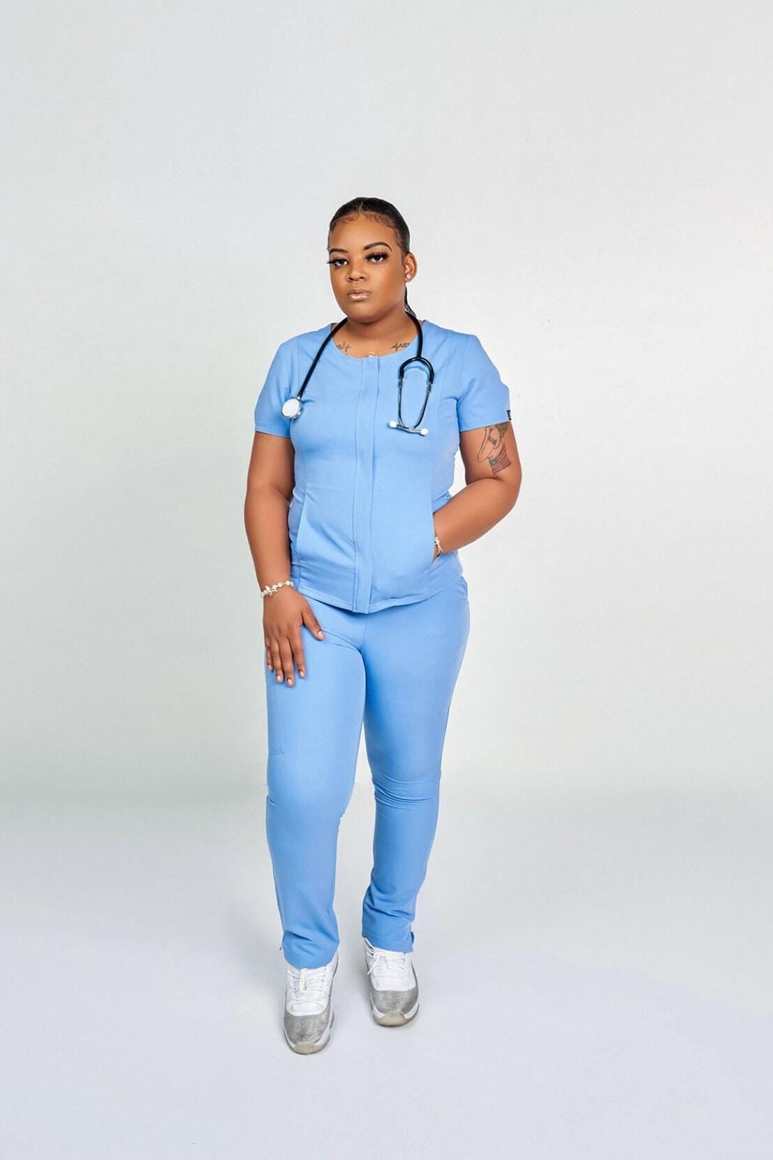 Baby Blue Scrubs Sets, Women Nurse, Medical Scrubs, Hospital Uniform ...