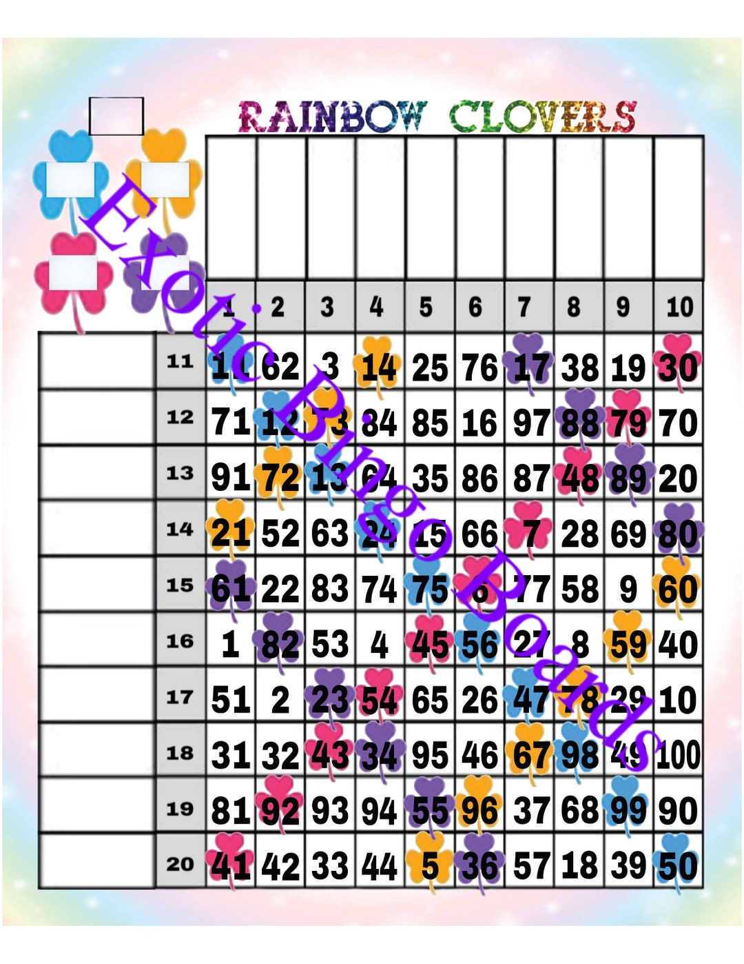 1-20 Lines Ball Bingo Board, 1-100 Balls, Mixed rainbow Clover Grid - Etsy