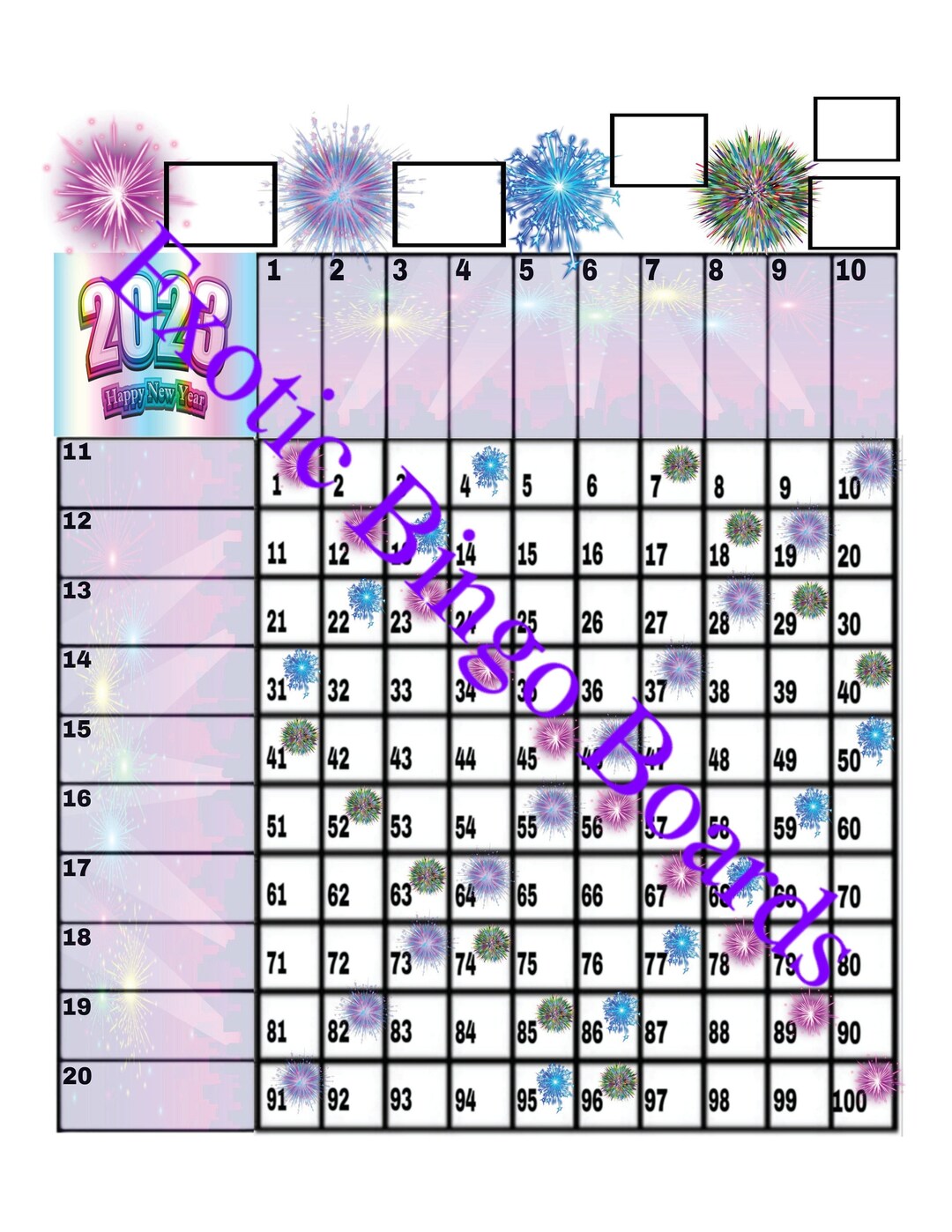 1-20 Lines Bingo Board, 1-100 Ball, Straight fireworks 2023 - Etsy