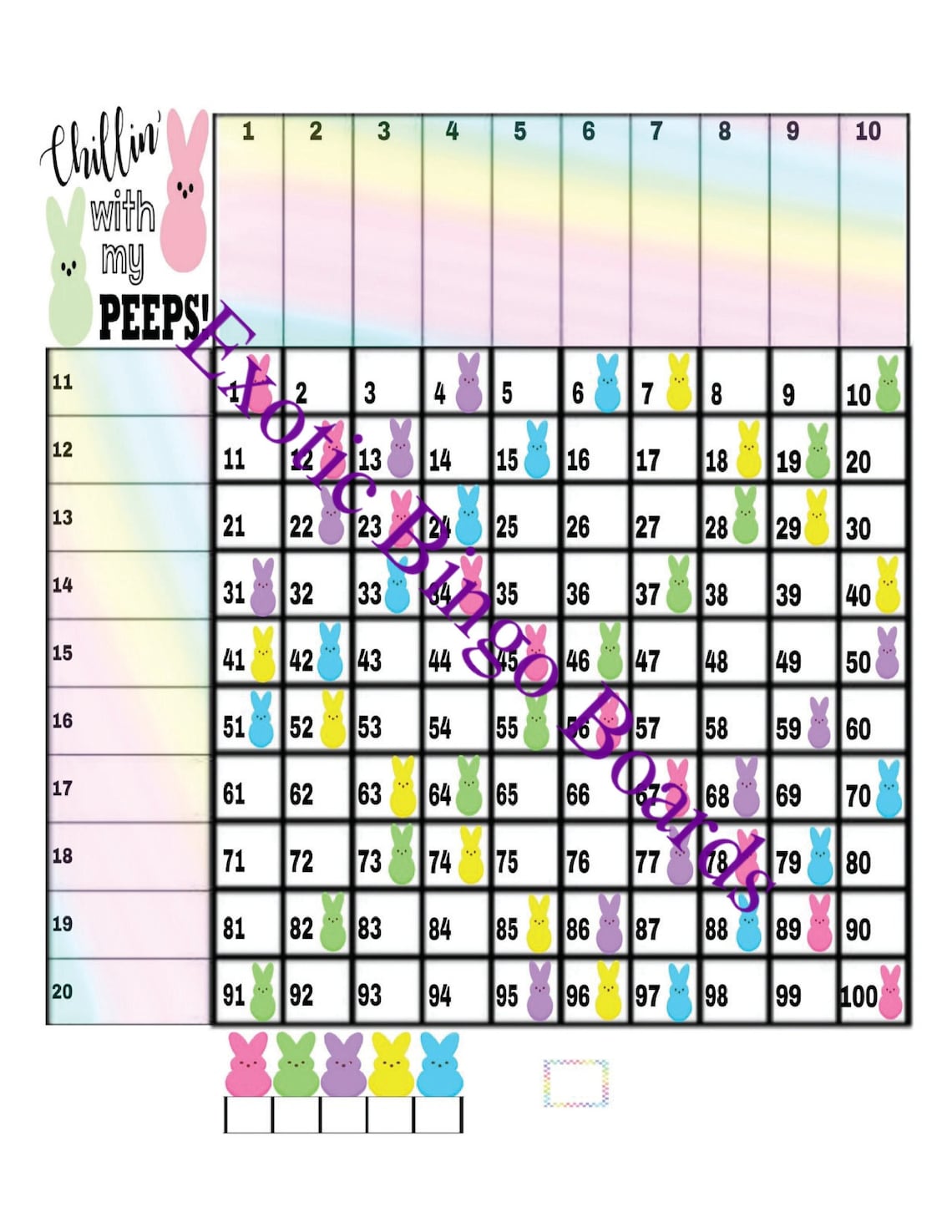 1-20 Lines Bingo Board, 1-100 Ball, Straight (peeps Grid) - Etsy