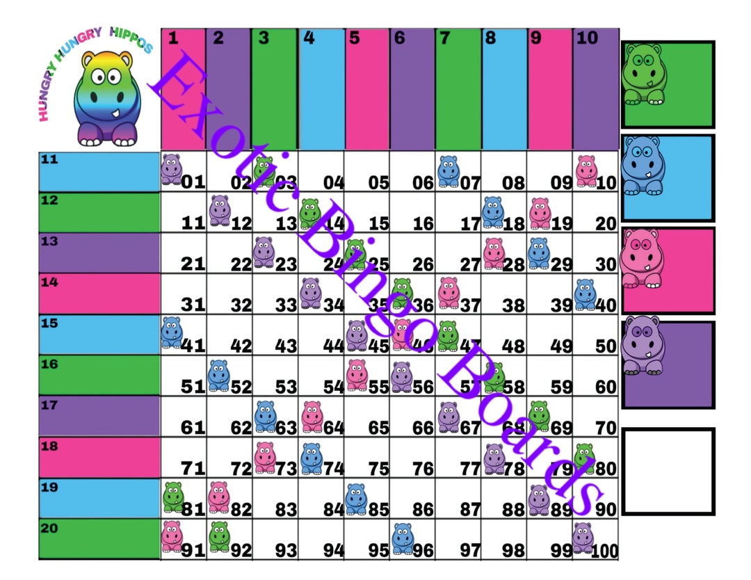 1-20 Lines Ball Bingo Board, 1-100 Balls, Straight (hippo Grid) - Etsy