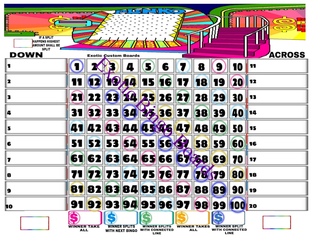 1-20 Line Bingo Board, 1-100 Balls, Straight (PKO Grid) - Etsy Canada