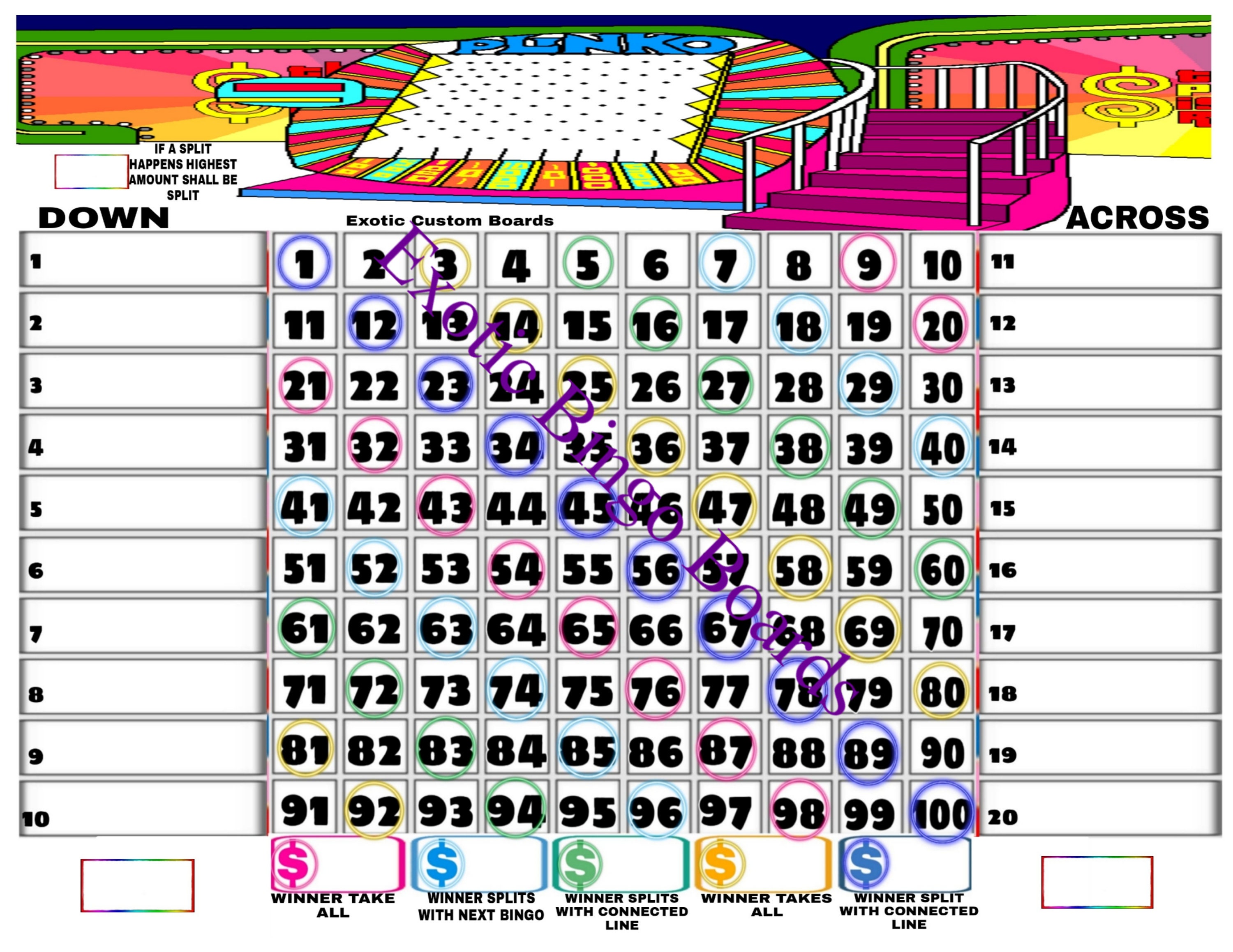1-20 Line Bingo Board, 1-100 Balls, Straight (PKO Grid) - Etsy Canada
