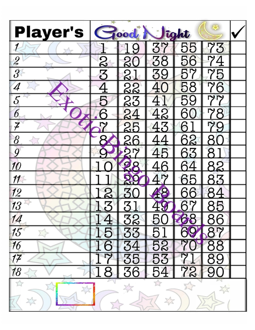 1-15 Line Bingo Board, 1-75 Balls Straight (goodnight) - Etsy