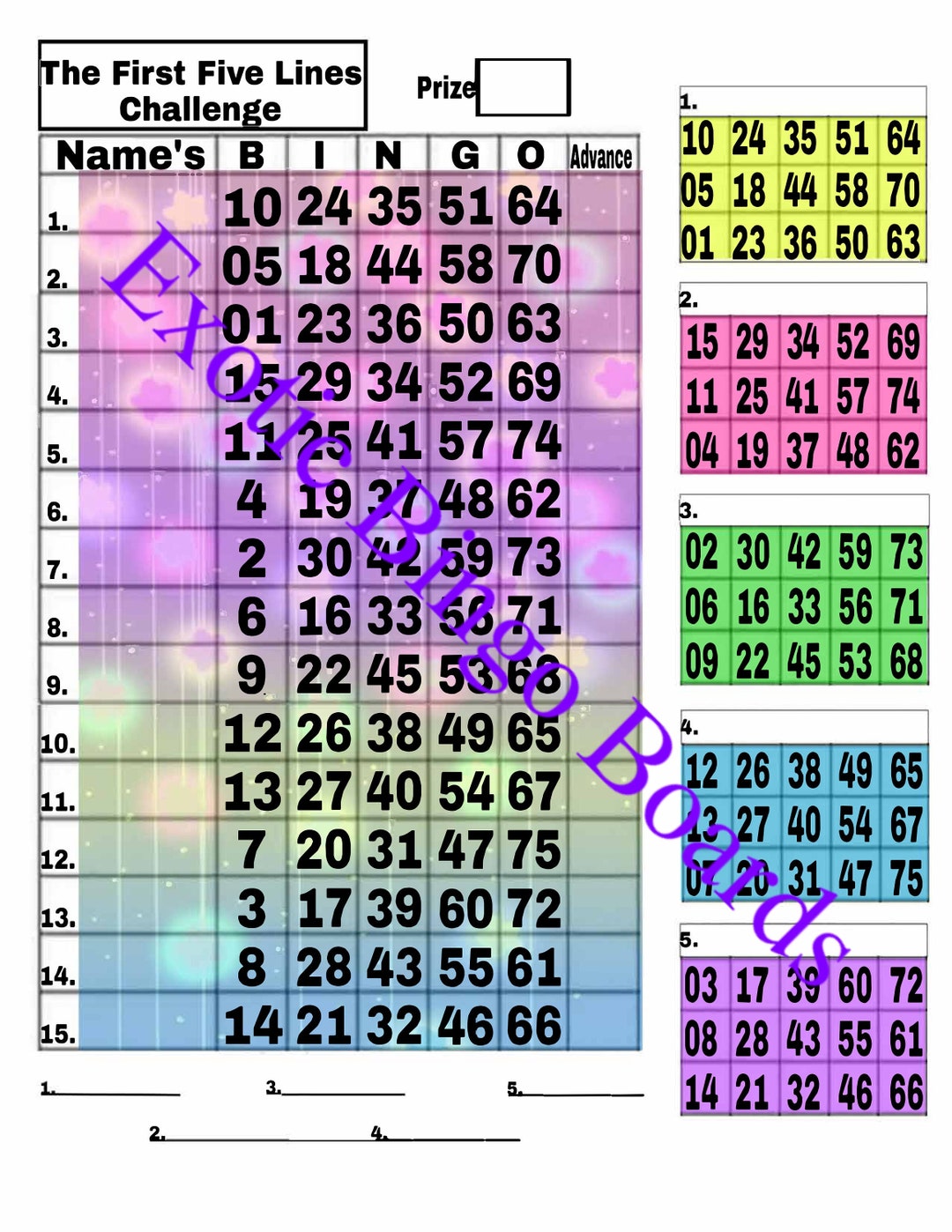 1-15 Line Bingo Board, 1-75 Balls Mixed (first Five Rainbow Stars) - Etsy