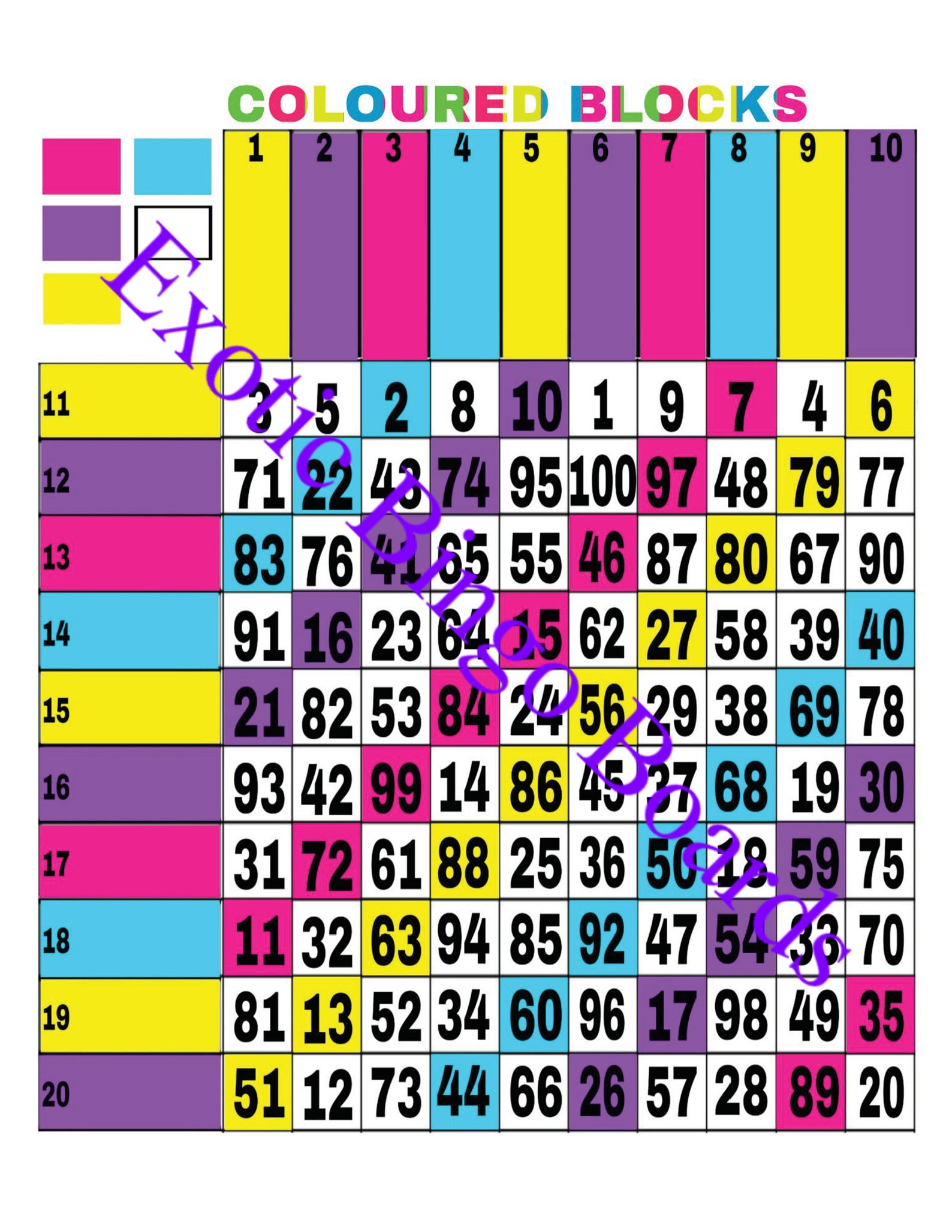 1-20 Lines Ball Bingo Board, 1-100 Balls, Mixed (colour Block) - Etsy