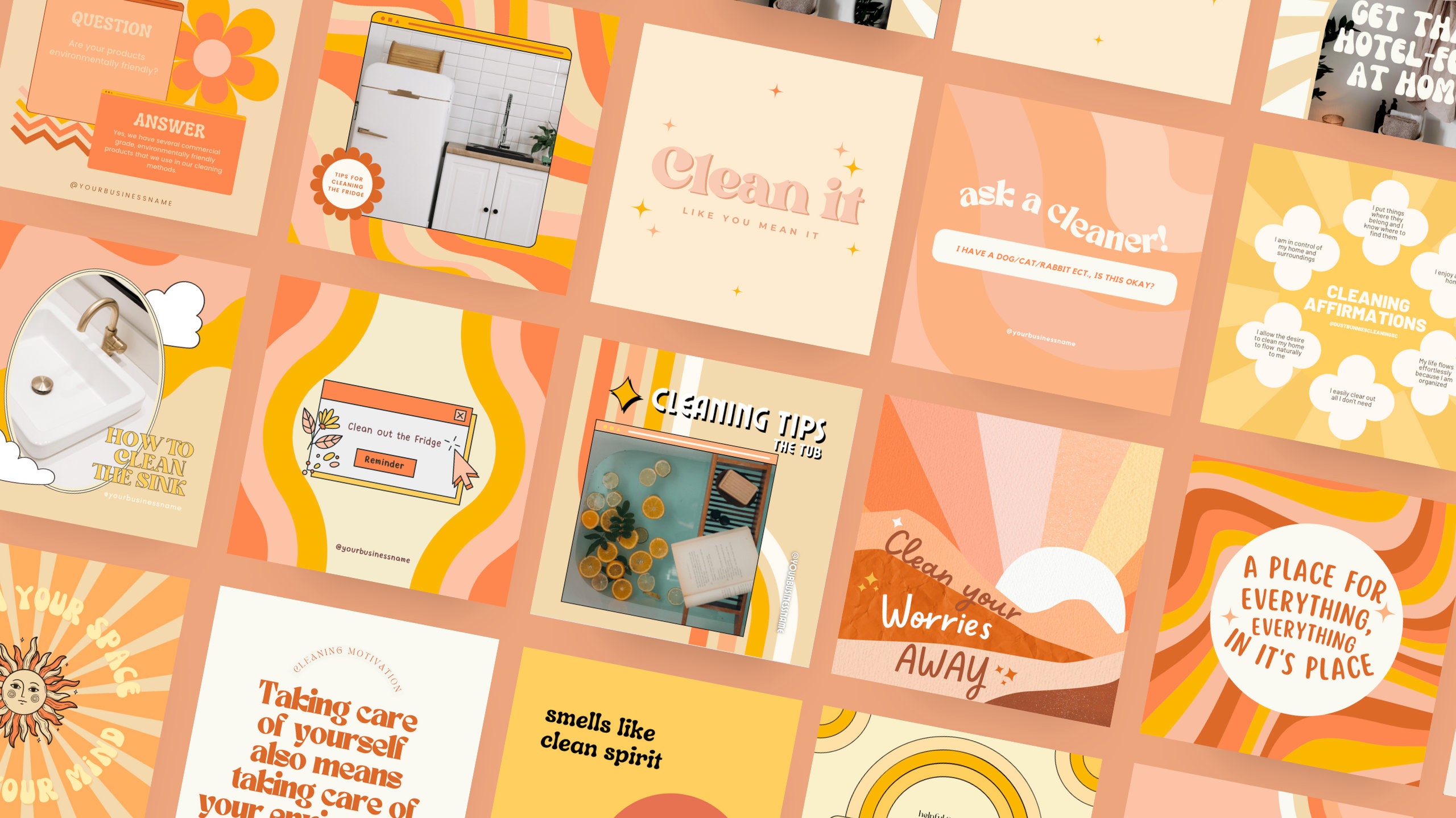 RETRO INSTAGRAM POST Bundle, Groovy Insta Content, Cleaning Business ...