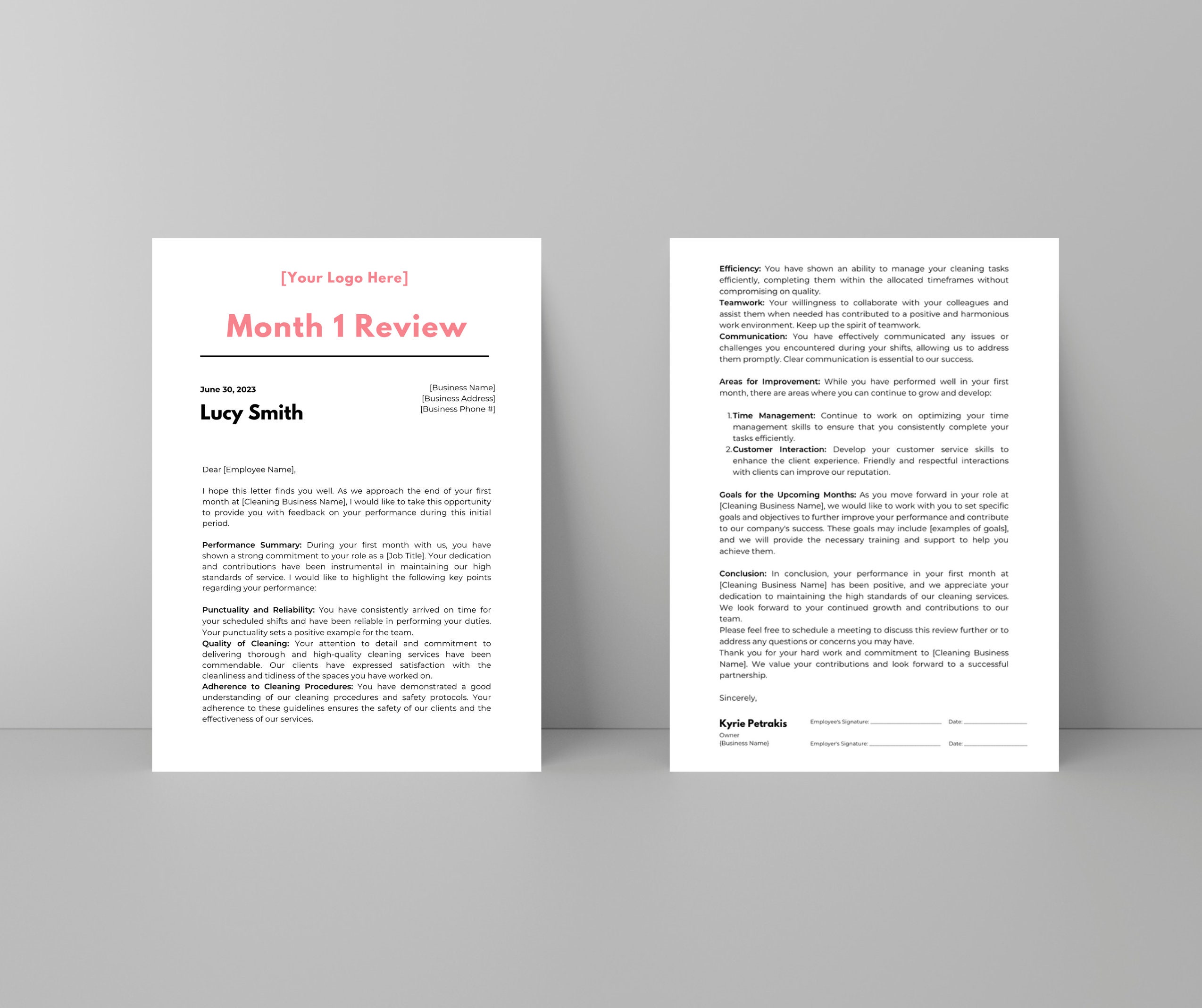 Employee Performance Review Template | Cleaning Business, Customizable ...
