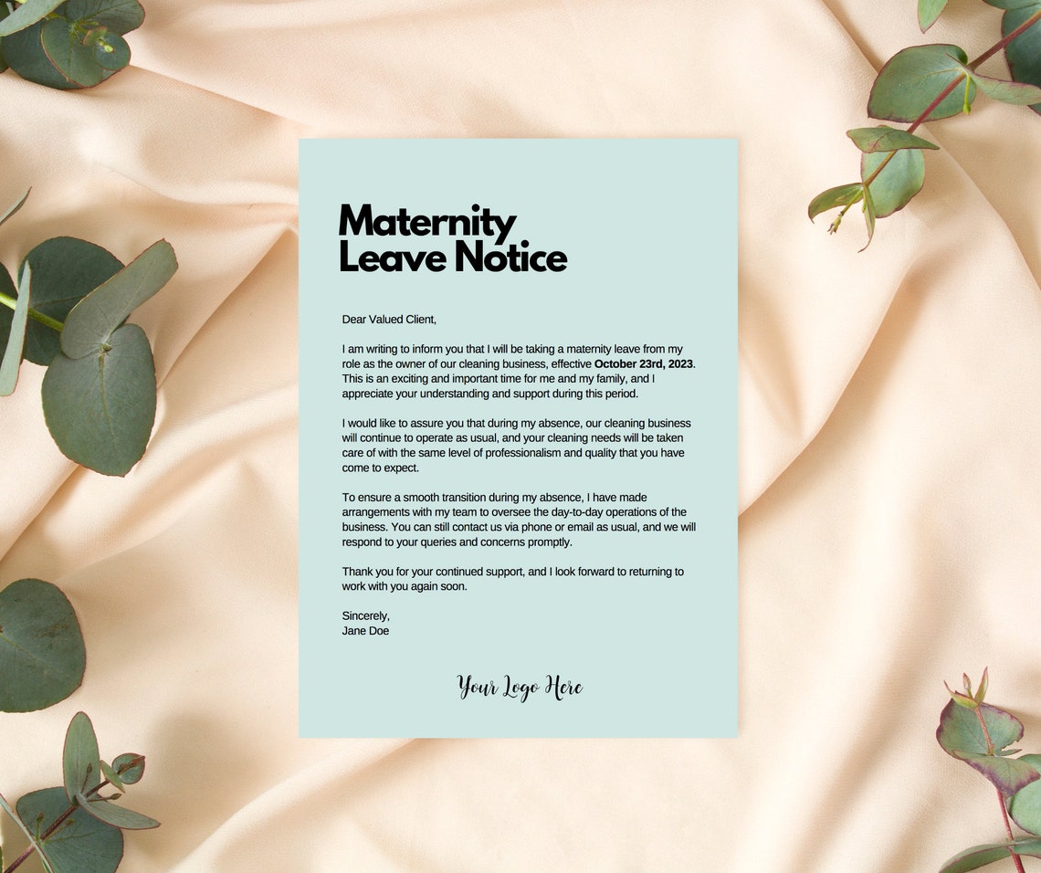 MATERNITY LEAVE NOTICE, Editable, Cleaning Business, Professional ...