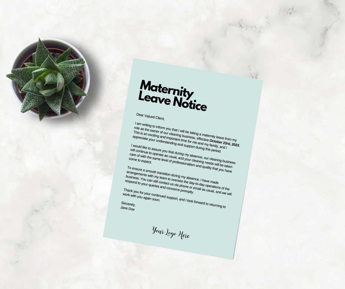 MATERNITY LEAVE NOTICE, Editable, Cleaning Business, Professional ...