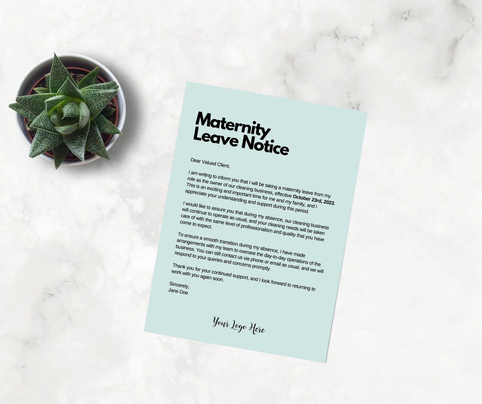 MATERNITY LEAVE NOTICE, Editable, Cleaning Business, Professional ...