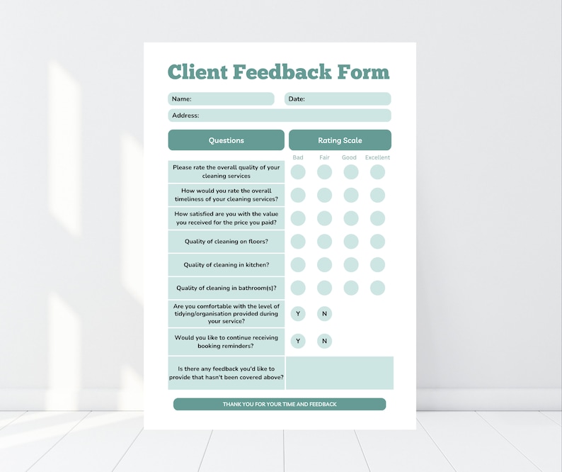 Client Feedback Survey, Comment Card, Questionnaire, Cleaning Business ...