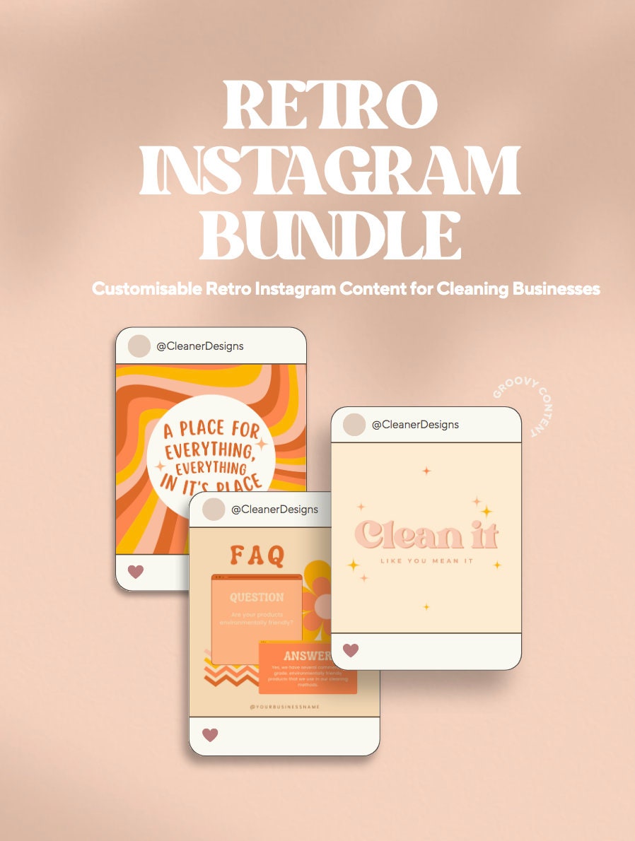 RETRO INSTAGRAM POST Bundle, Groovy Insta Content, Cleaning Business ...