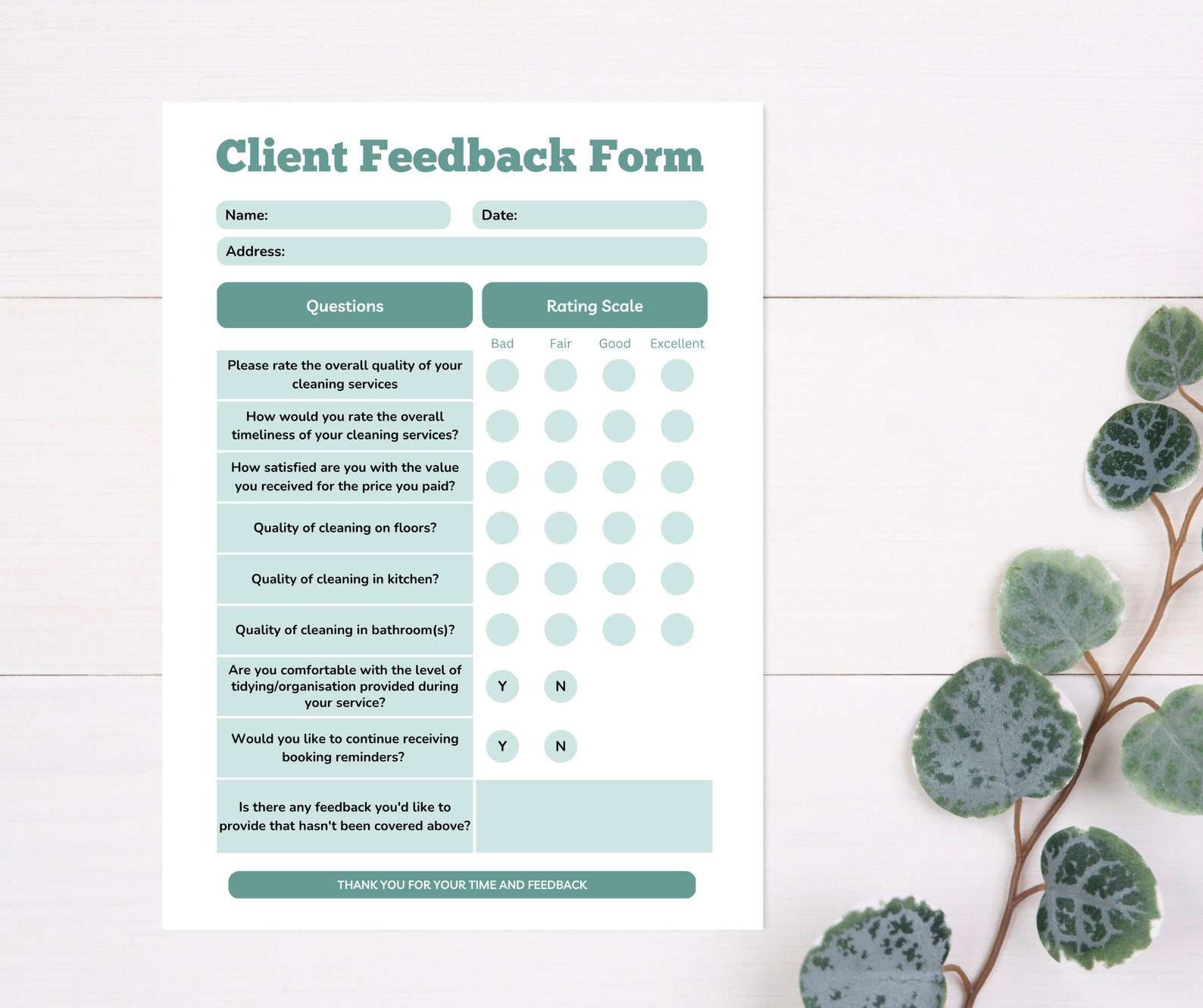 Client Feedback Survey, Comment Card, Questionnaire, Cleaning Business ...