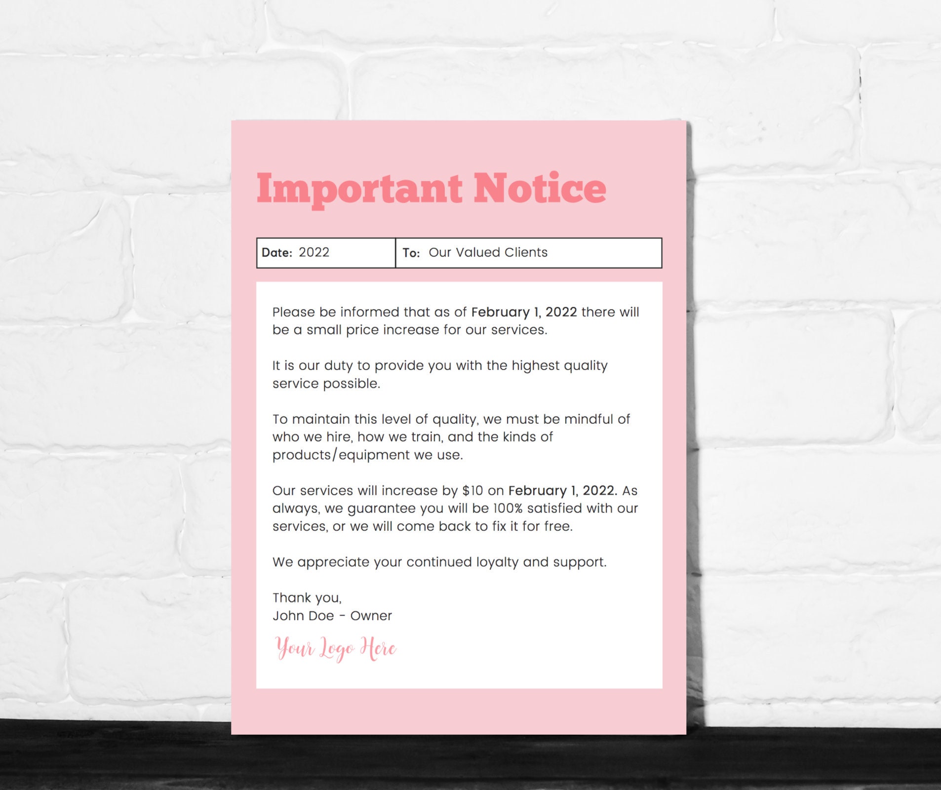 PRICE INCREASE LETTER Editable Cleaning Business Professional price-increase-letter-editable-cleaning-business-professional