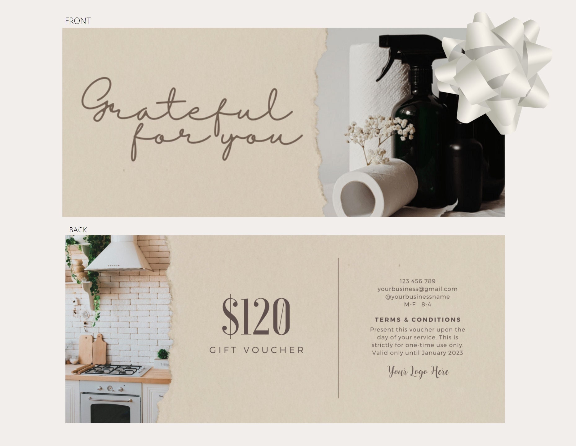 ELEGANT Gift Certificate, Template, Printable Gift Voucher, Editable Gift Card, Cleaning ...