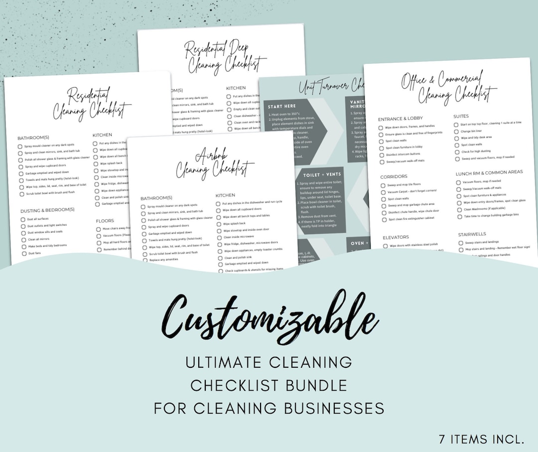 ULTIMATE CLEANING CHECKLIST Pack, Editable, Cleaning Business ...