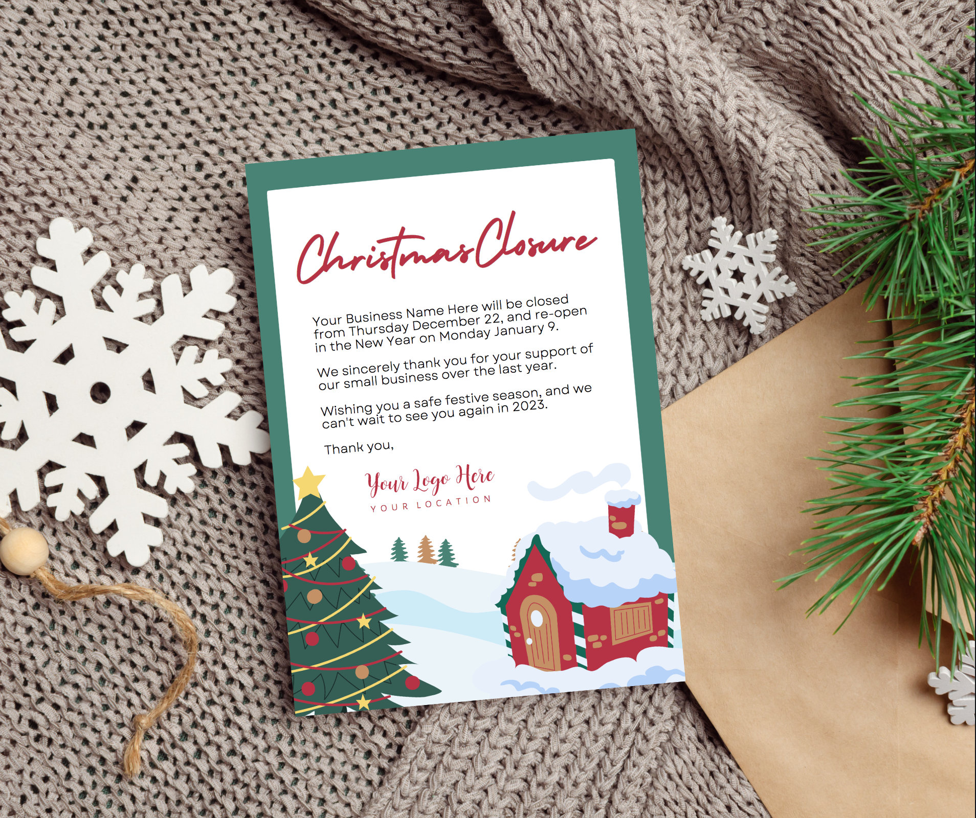 CHRISTMAS CLOSURE NOTICE 2, Editable, Cleaning Business, Professional ...