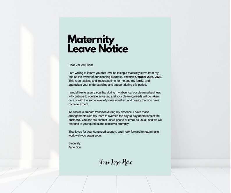 MATERNITY LEAVE NOTICE, Editable, Cleaning Business, Professional ...