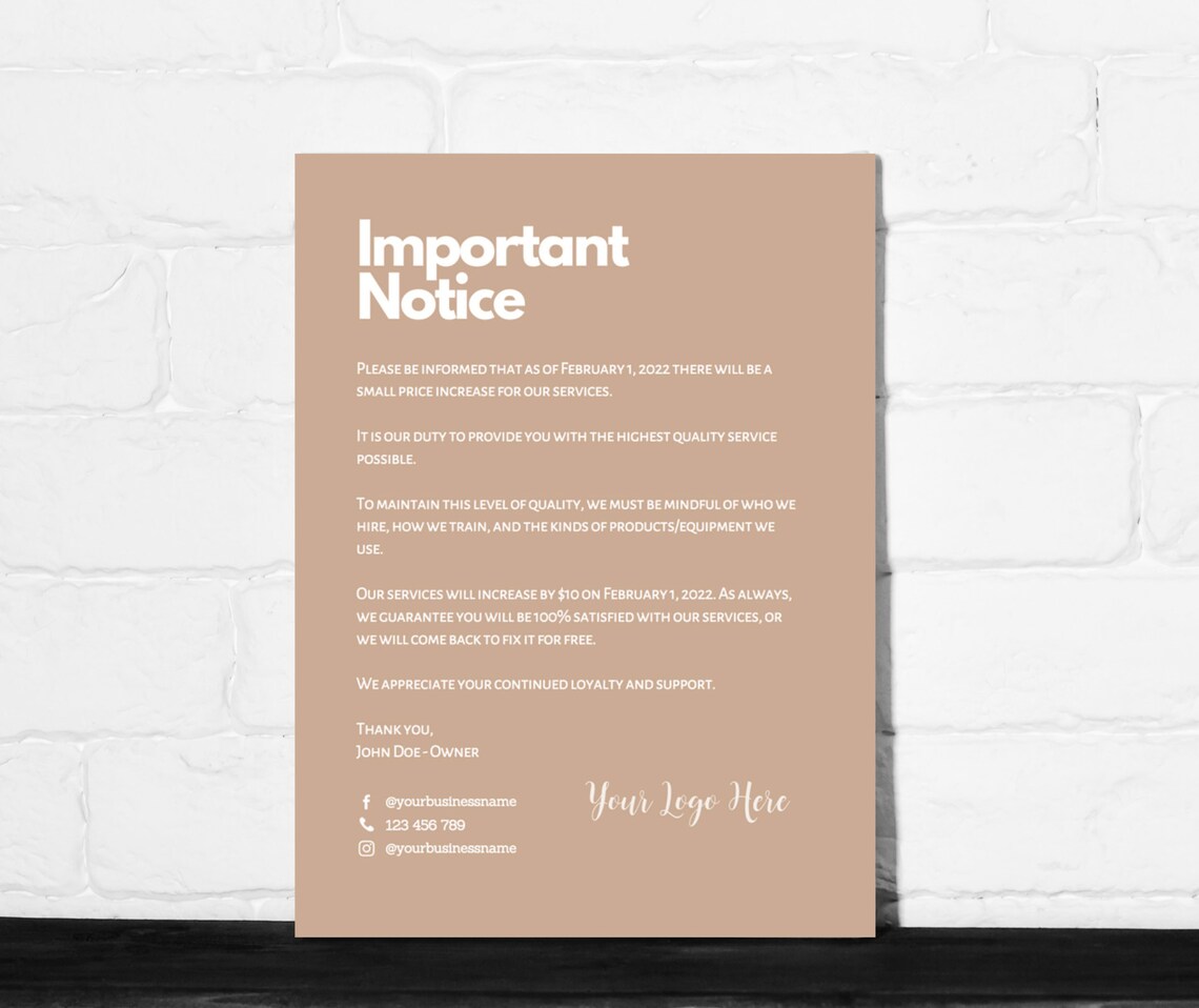 PRICE INCREASE LETTER Ll, Editable, Cleaning Business, Professional ...