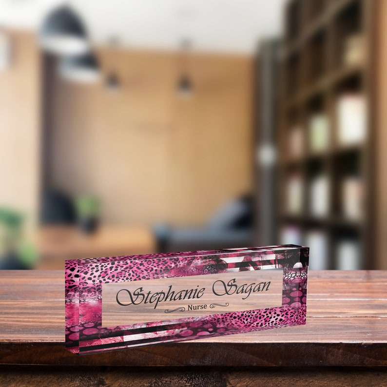 Leopard Desk Name Plate Custom Personalized Desk Sign, Office Gift ...