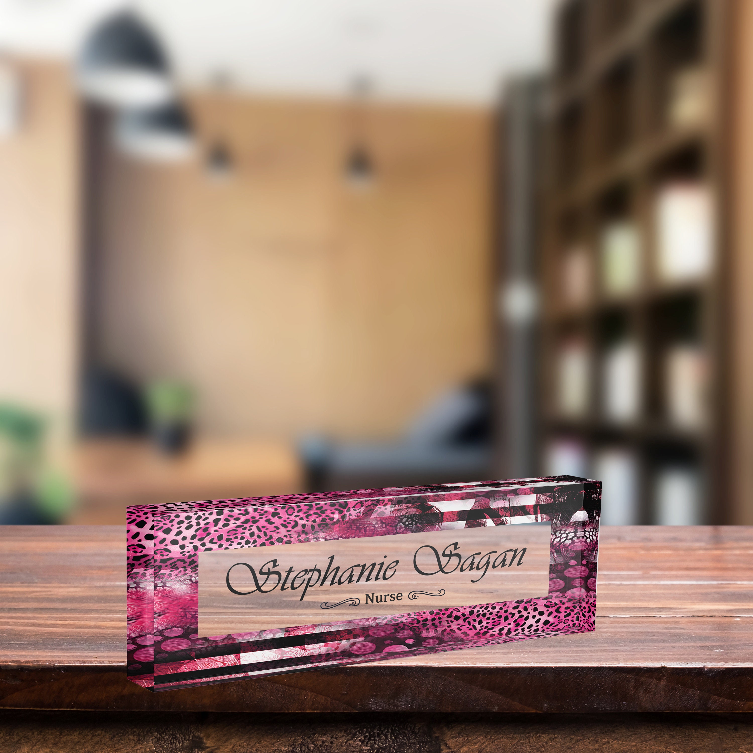 Leopard Desk Name Plate Custom Personalized Desk Sign, Office Gift ...