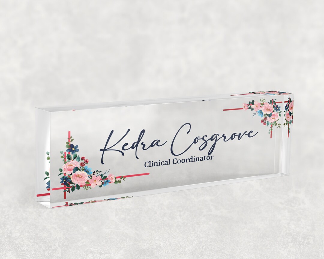 Flowers Concept Desk Name Plate Custom Personalized Desk Sign Plaque ...