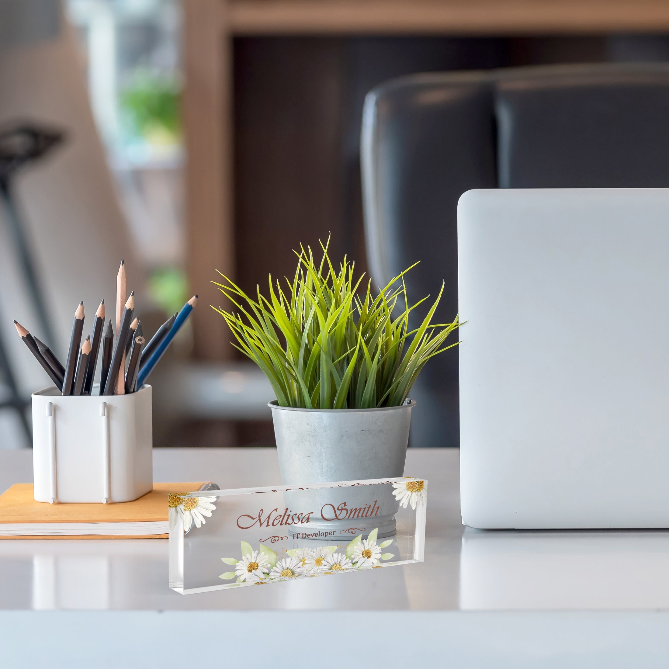 Daisies Concept Desk Name Plate Custom Personalized Desk Sign Plaque ...