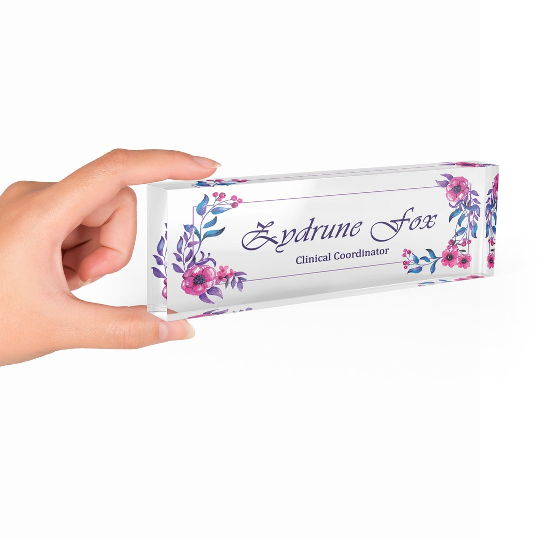 Pink Flowers Concept Desk Name Plate Custom Personalized Desk Sign ...