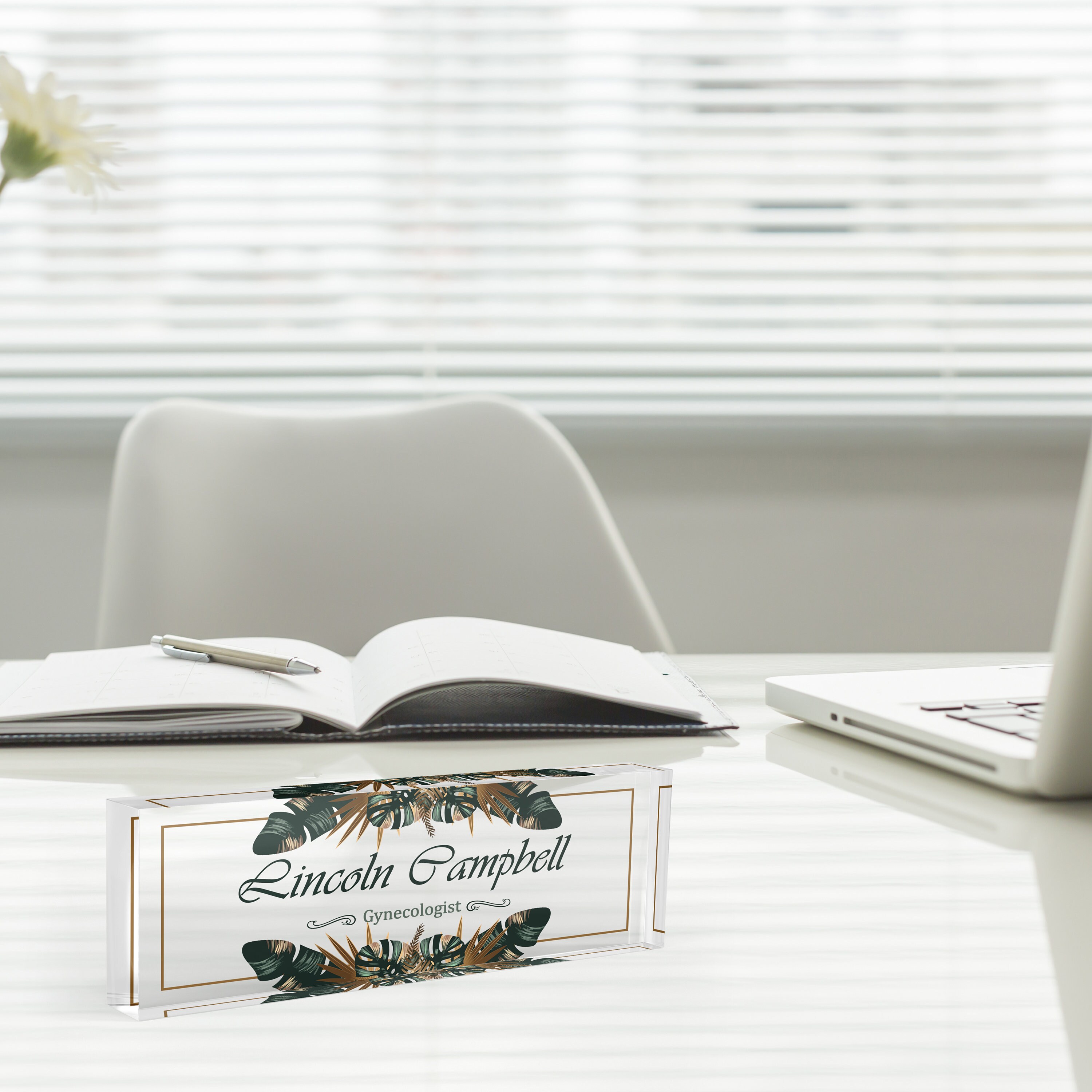 Desk Name Plate Custom Personalized Desk Sign Plaque Office Flower ...