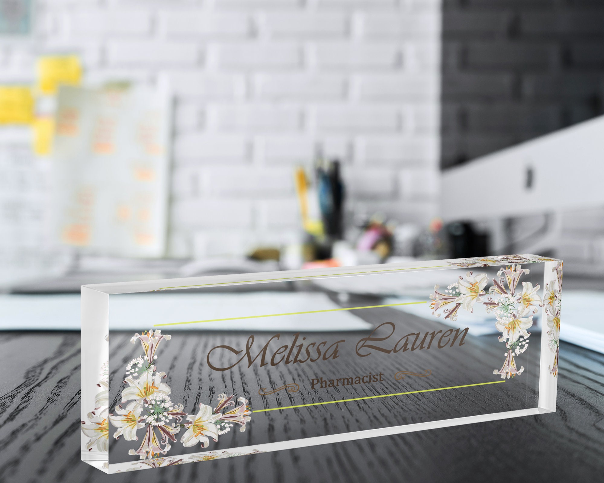 Desk Name Plate Custom Personalized Desk Sign Plaque Office Flower ...
