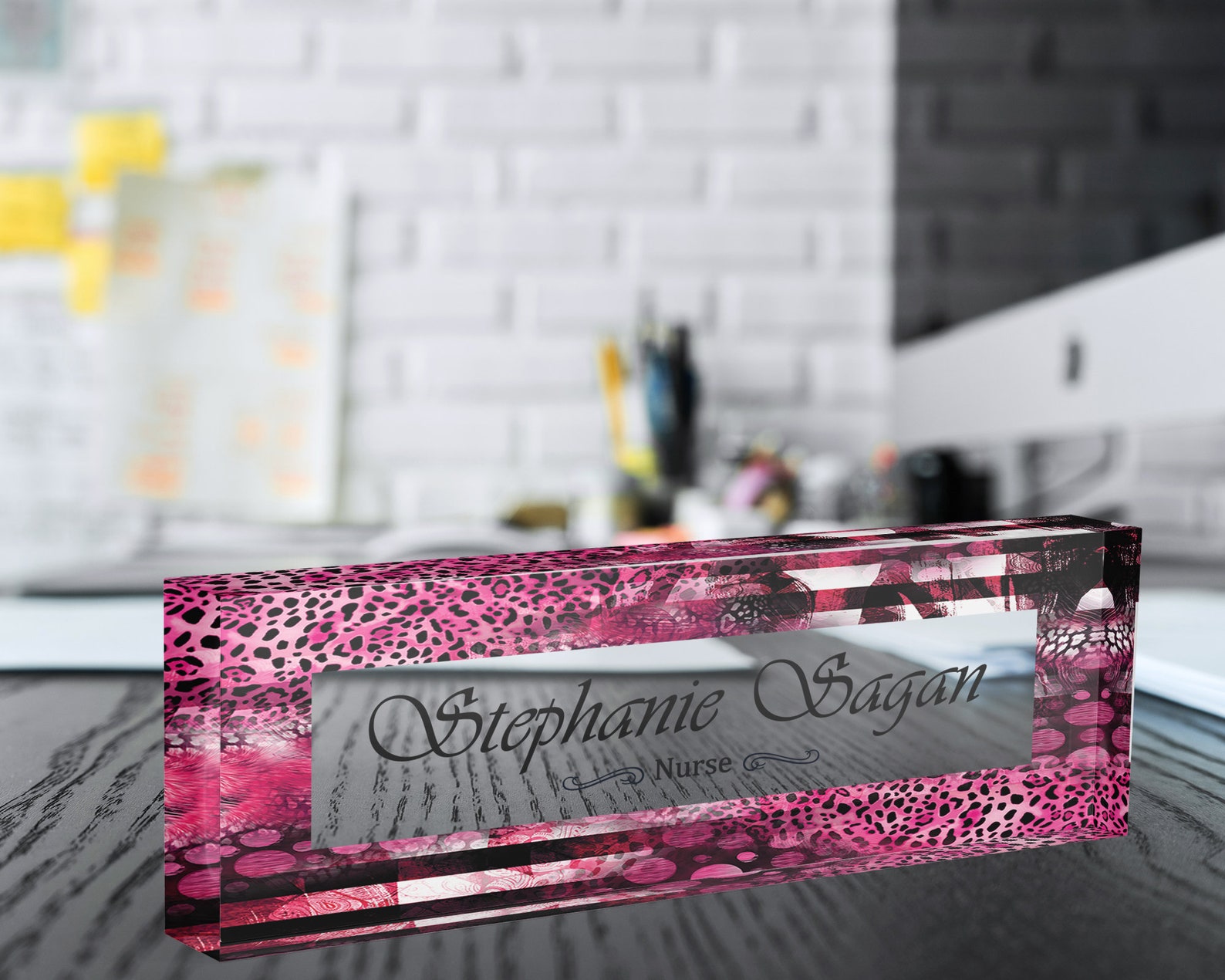 Leopard Desk Name Plate Custom Personalized Desk Sign, Office Gift ...