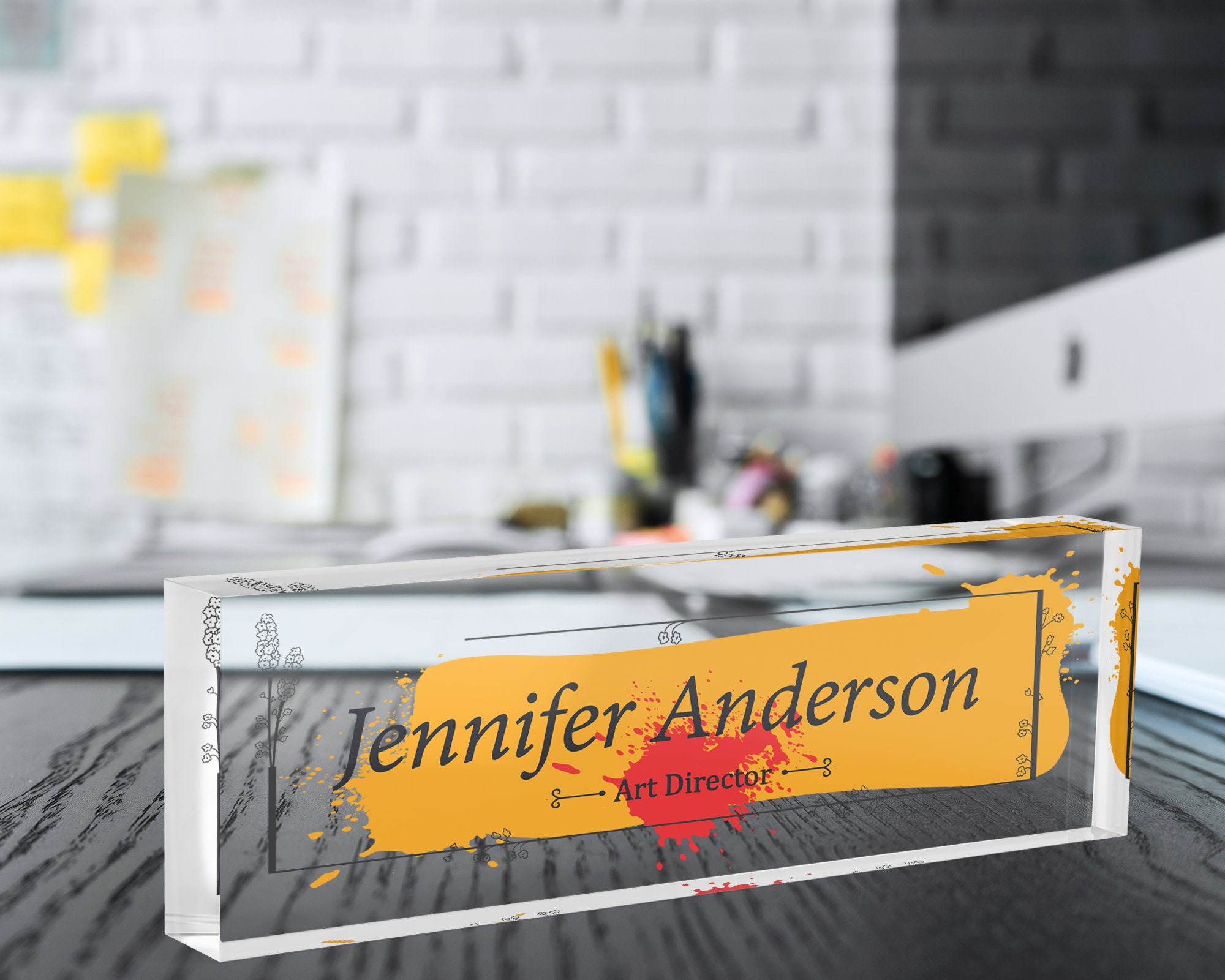 Desk Name Plate Custom Personalized Desk Sign Plaque Office Flower ...