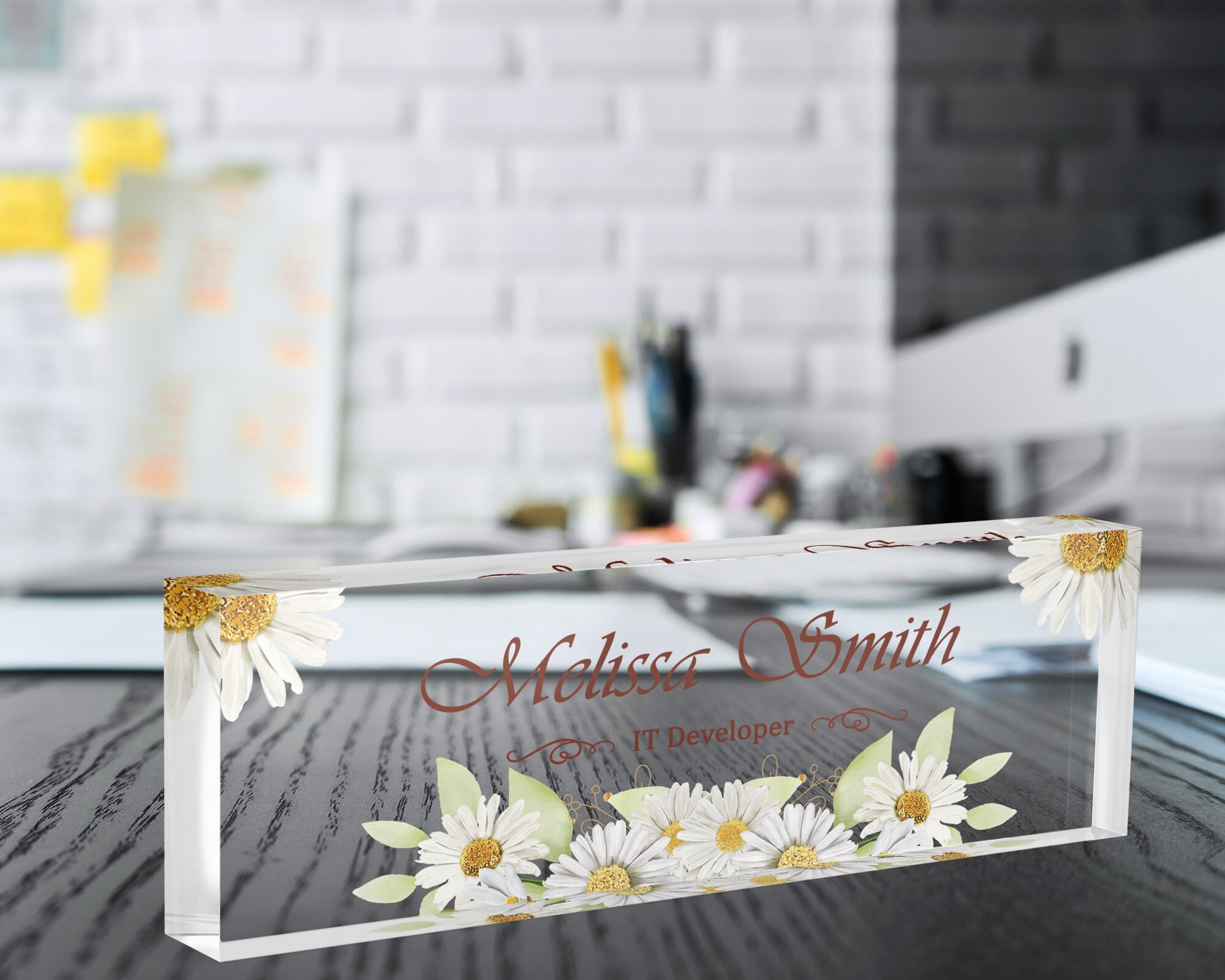 Daisies Concept Desk Name Plate Custom Personalized Desk Sign Plaque ...