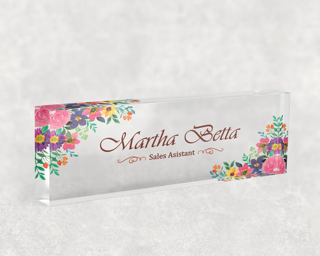 Watercolor Floral Concept Desk Name Plate Custom Personalized Desk Sign ...