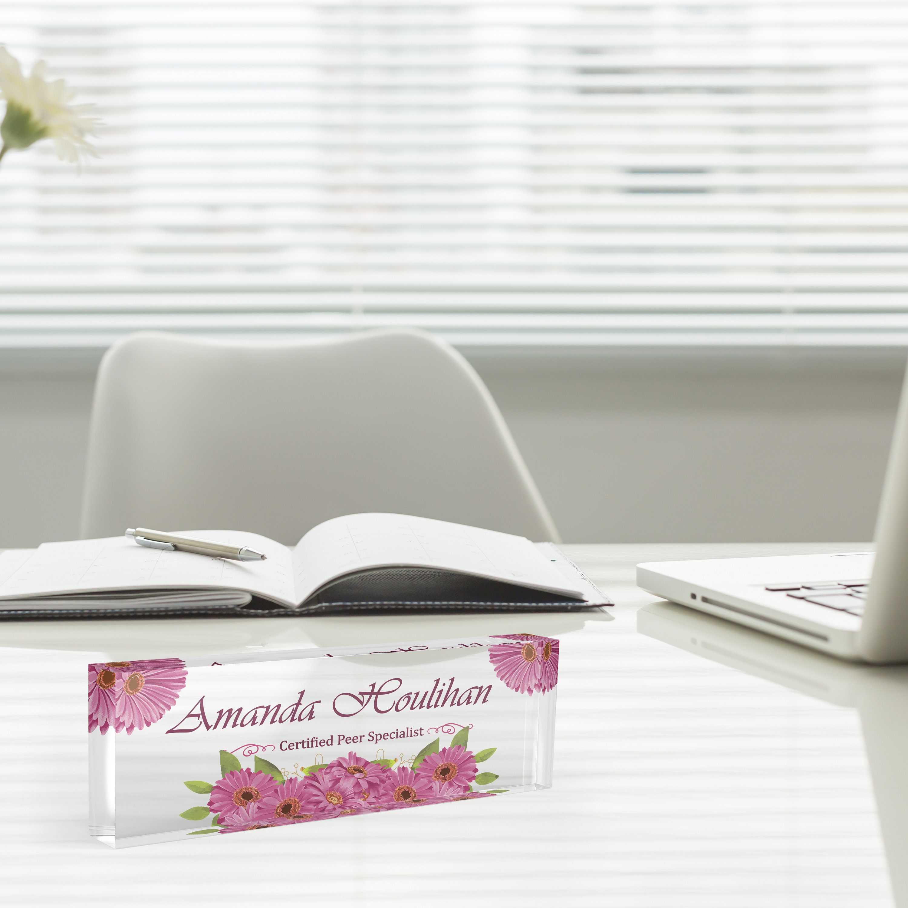 Pink Daisies Concept Desk Name Plate Custom Personalized Desk Sign ...
