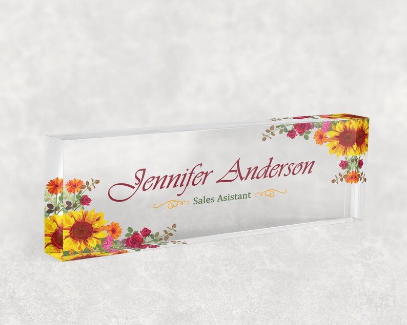 Desk Name Plate Custom Personalized Desk Sign Plaque Office Flower ...