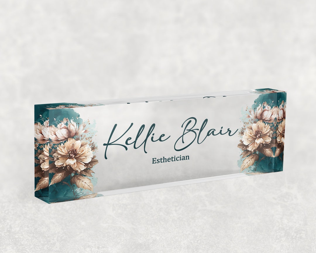 Watercolor Flowers Concept Desk Name Plate Custom Personalized Desk ...