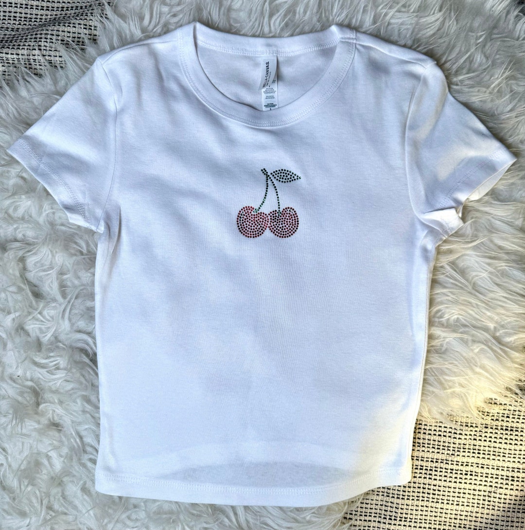 Cherry Crop Top, Cherry Tank Top, Cherry Rhinestone Baby Tee ...