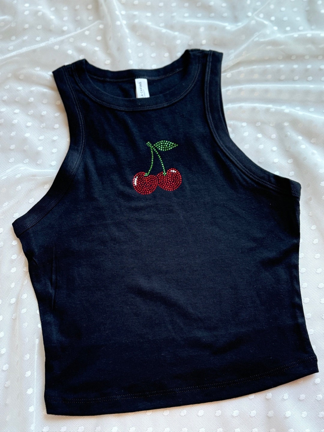 Cherry Crop Top, Cherry Tank Top, Cherry Rhinestone Baby Tee ...
