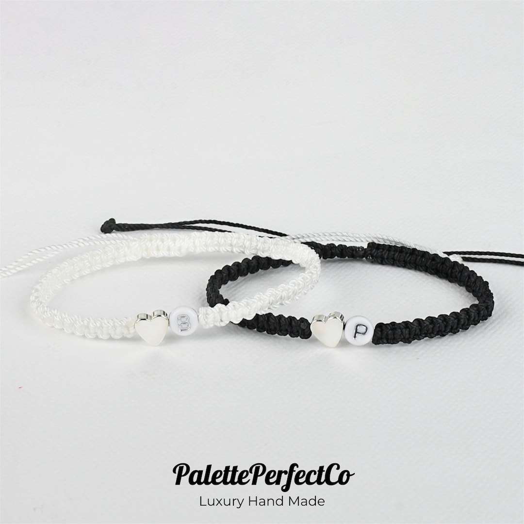 Custom Couple Bracelets With Silver Heart,initial Matching Bracelets ...