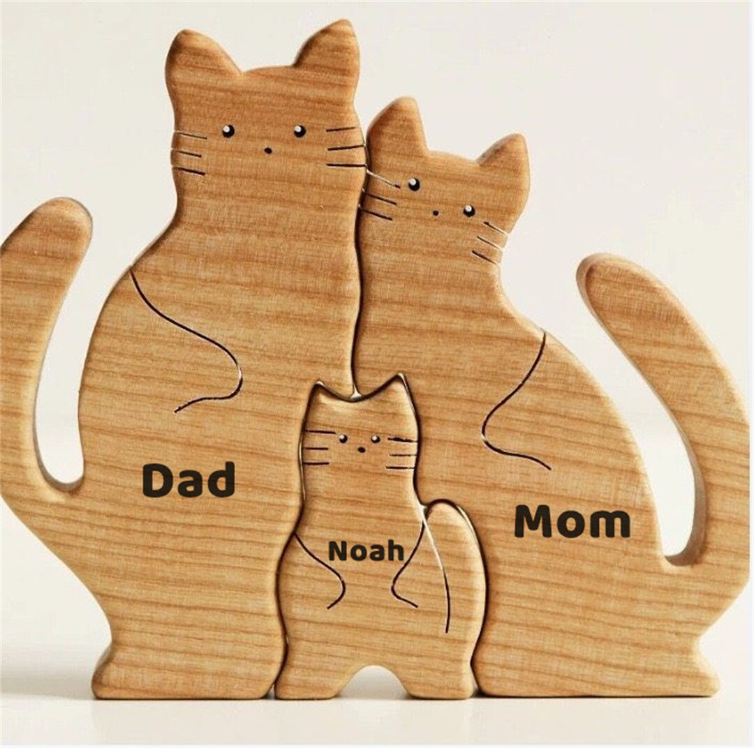 Personalized Wooden Cat Family Puzzle2346person Animal - Etsy
