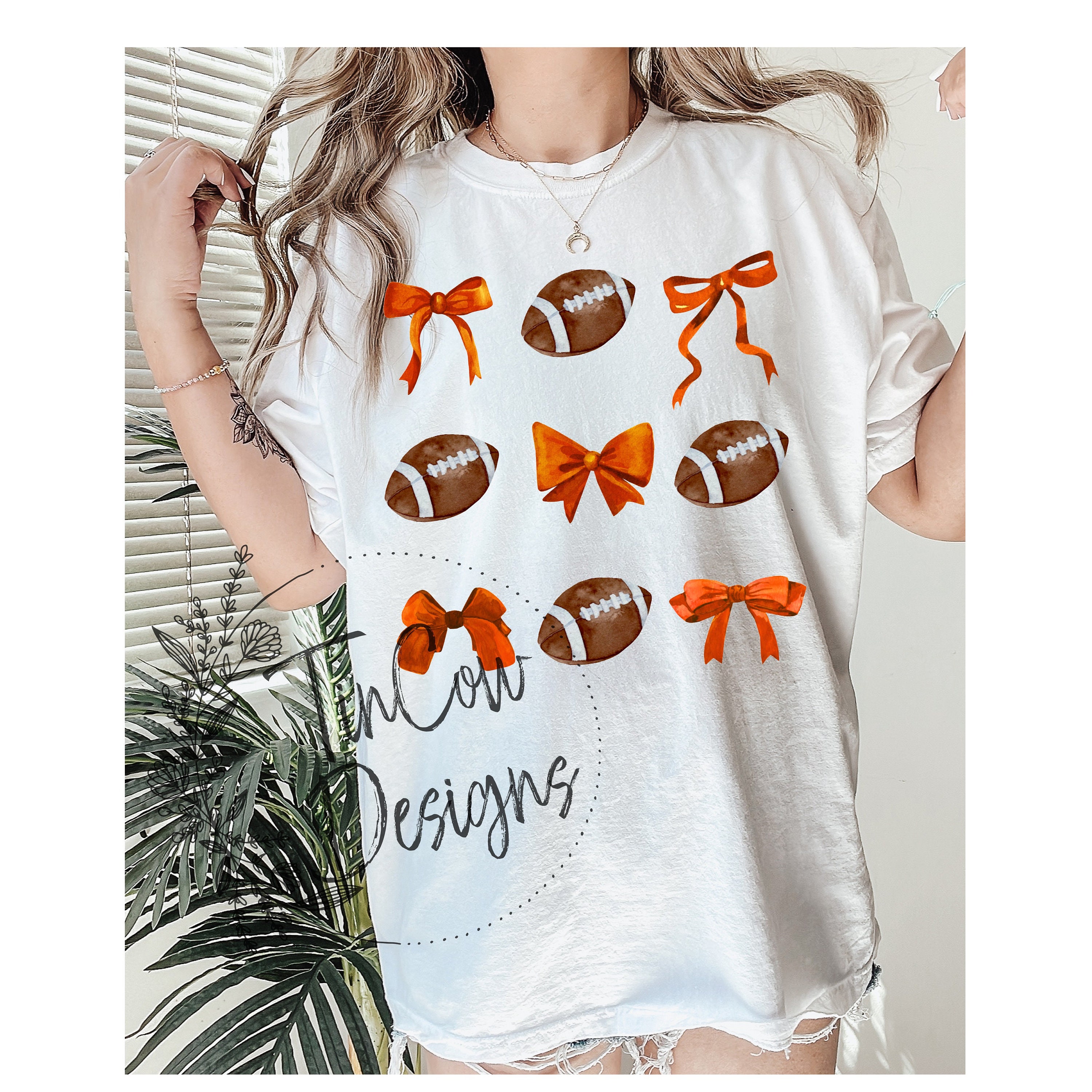 Orange Bow Football Team Watercolor Sports Trendy Girly PNG Digital ...